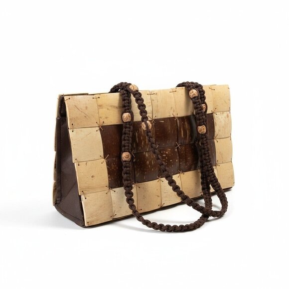 Bags | Vintage Woven Panel Tote Bag With Wooden Bead Handles Boho Retro ...